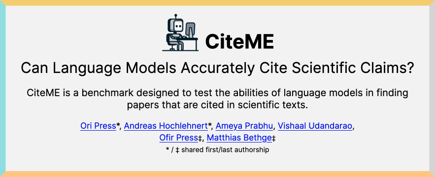 CiteME: Can Language Models Accurately Cite Scientific Claims? | Bethge Lab